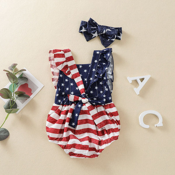 USA Ruffle Romper with Headband - Hazel & Bo