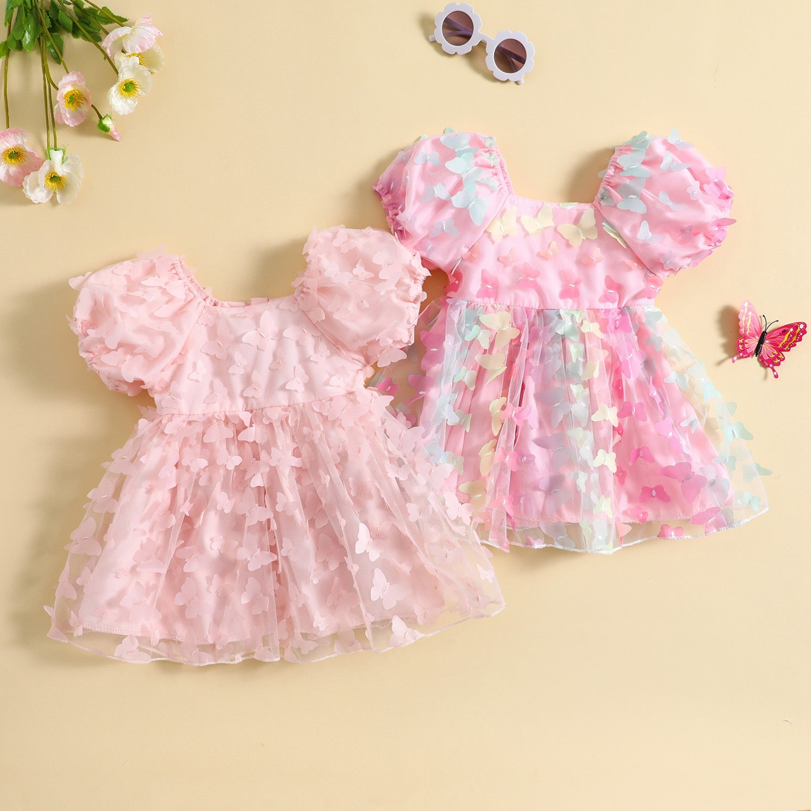 BUTTERFLY Puff Sleeve Dress - Hazel & Bo BUTTERFLY Puff Sleeve Dress - Hazel & Bo